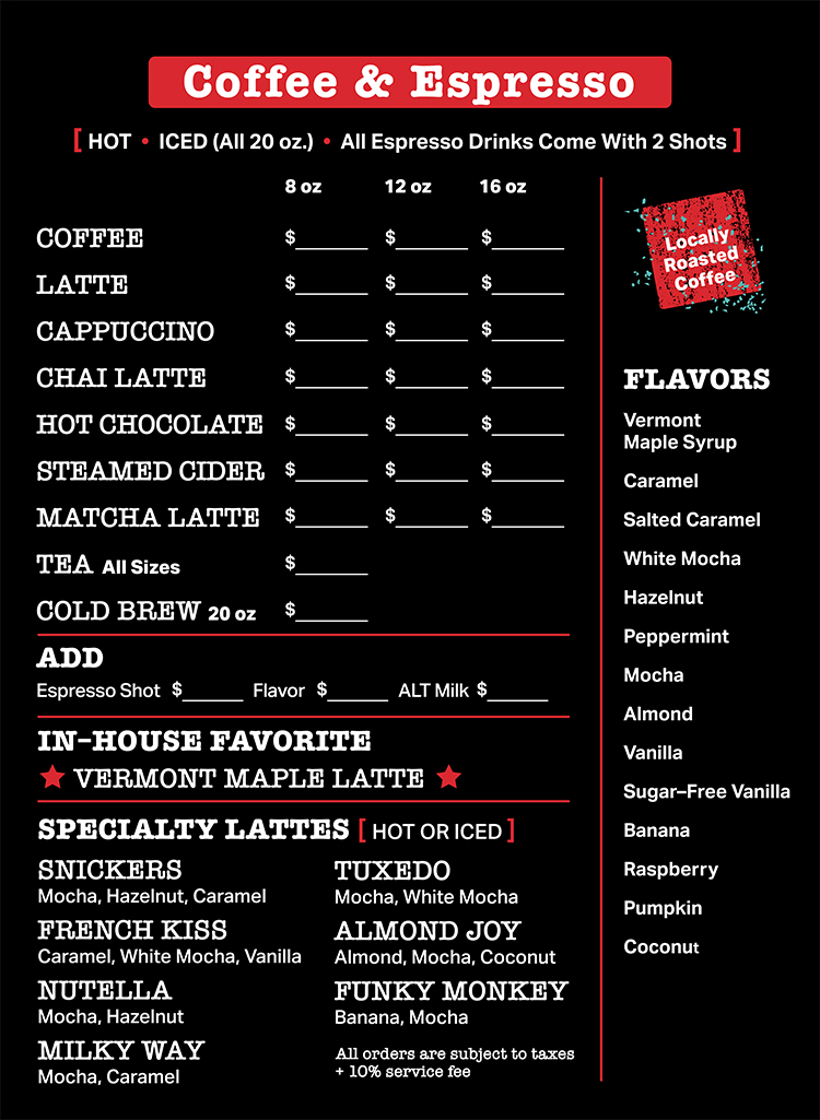 Morrisville Menu — Black Cap Coffee & Bakery of Vermont
